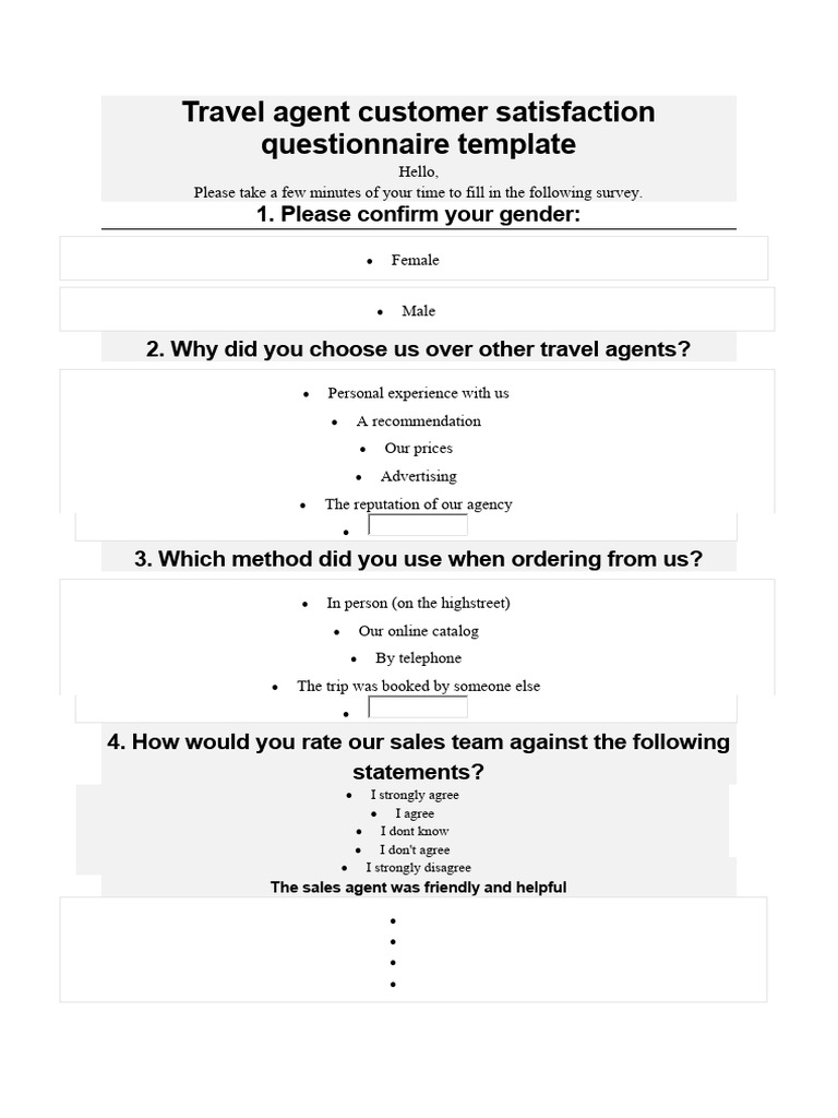 Travel Agent Customer Satisfaction Survey | PDF | Travel Agency | Business