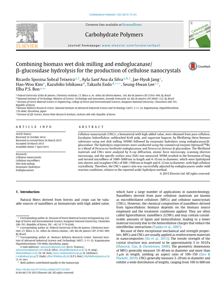 2015 Combining biomass wet disk milling and endoglucanase β-glucosidase ...