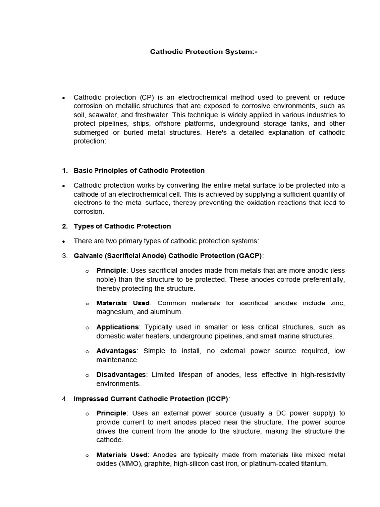 Cathodic Protection System | PDF | Corrosion | Anode
