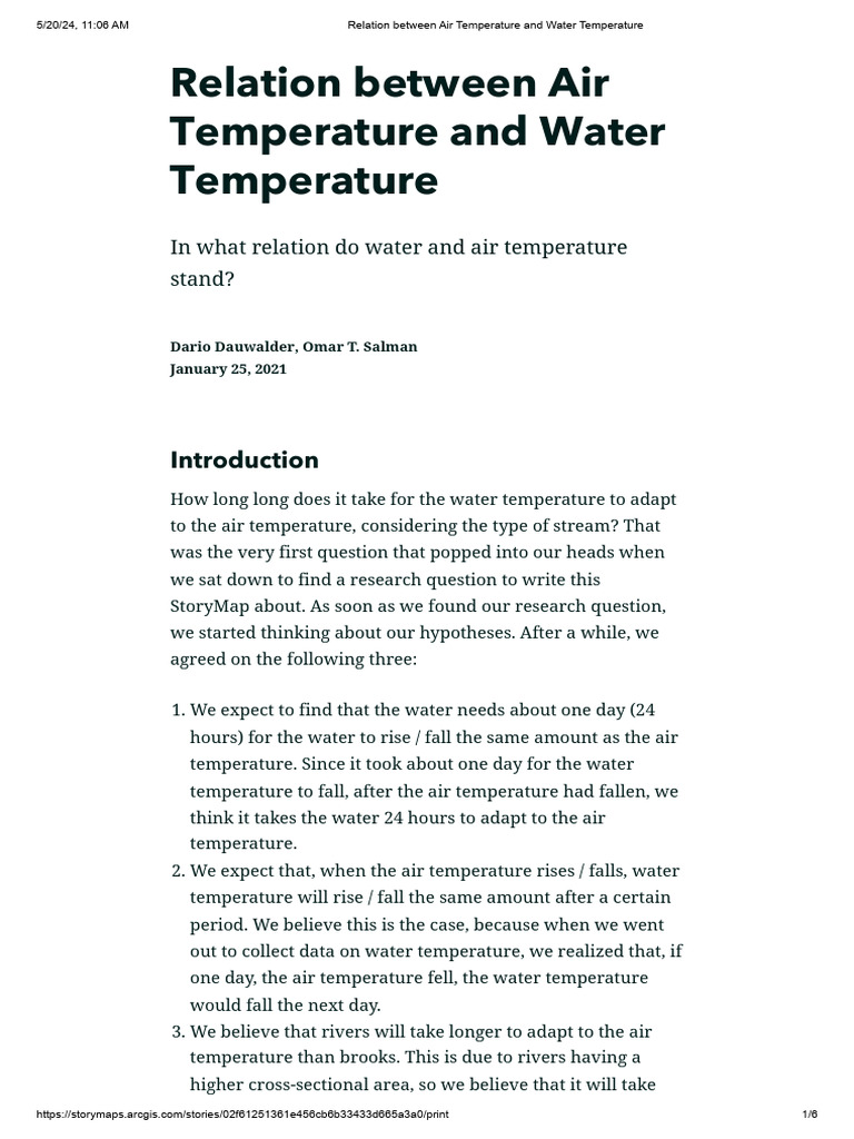 Air vs. Water Temperature Dynamics | PDF | Hypothesis | Water