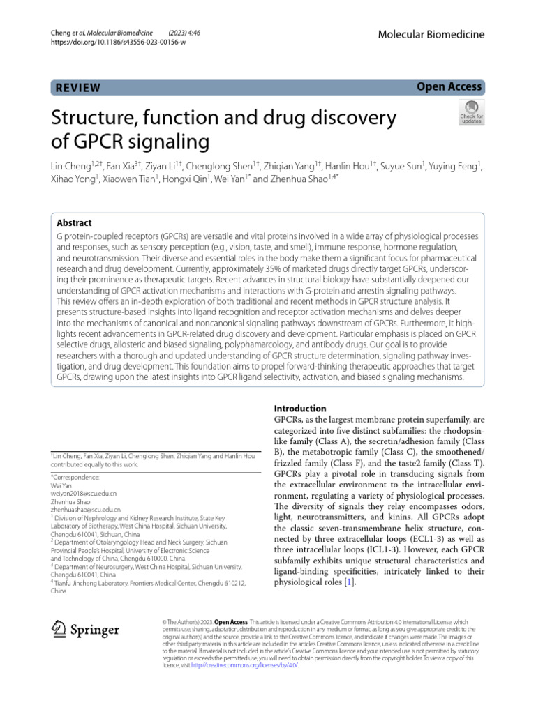 Structure, Function and Drug Discovery of GPCR Signaling | PDF | Cell Signaling | Receptor ...