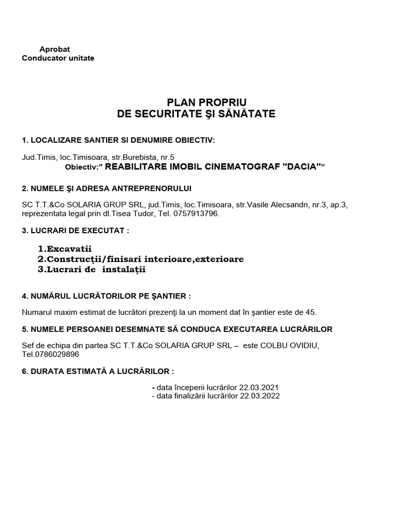 Plan Propriu SSM | PDF