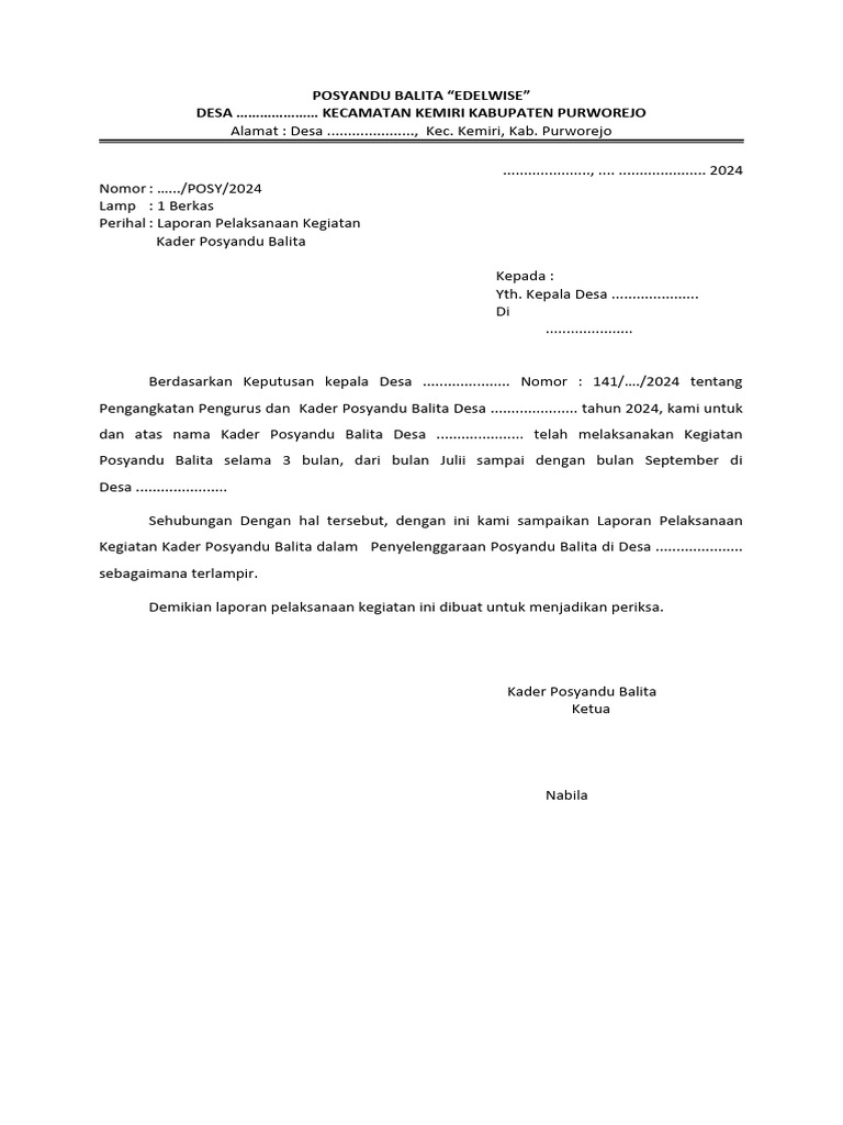 Contoh LPK iNSENTIF Kader Posyandu Balita | PDF