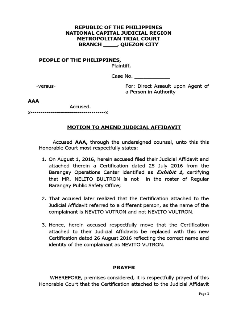 Motion To Amend Judicial Affidavit | Download Free PDF | Legal Procedure | Government