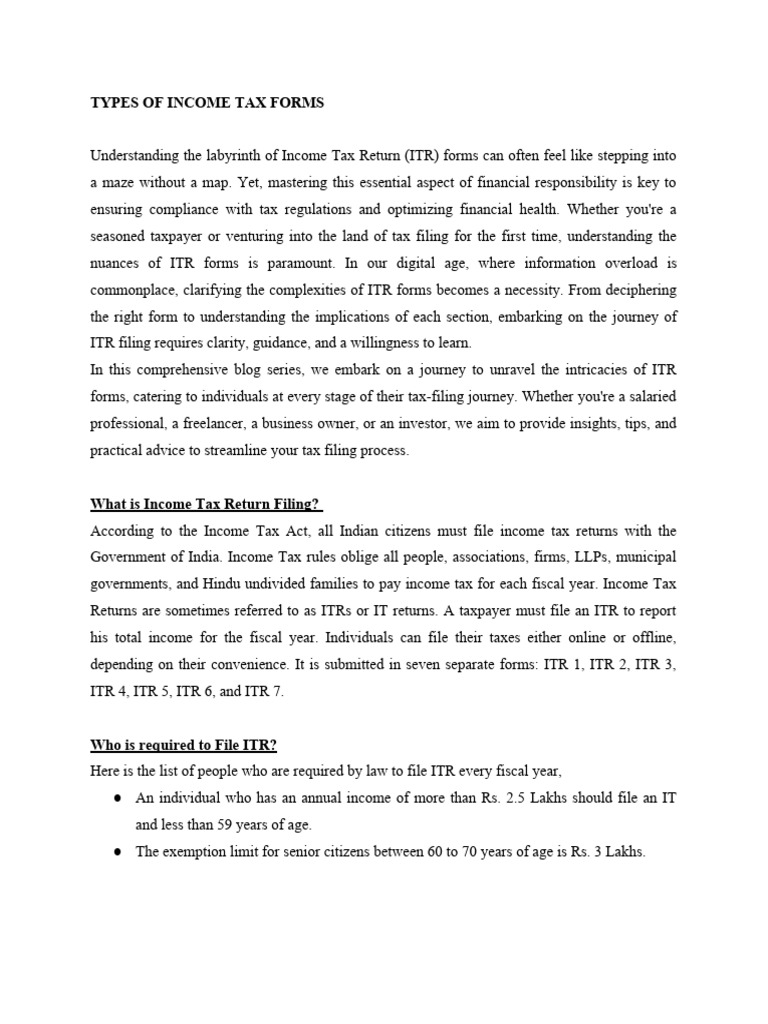 TYPES OF INCOME TAX FORMS | Download Free PDF | Taxes | Money