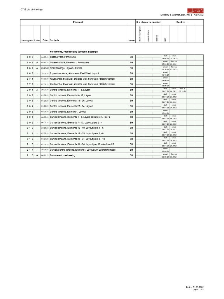 C715 - List of Drawings - 2022-03-31 | PDF | Composite Material | Concrete
