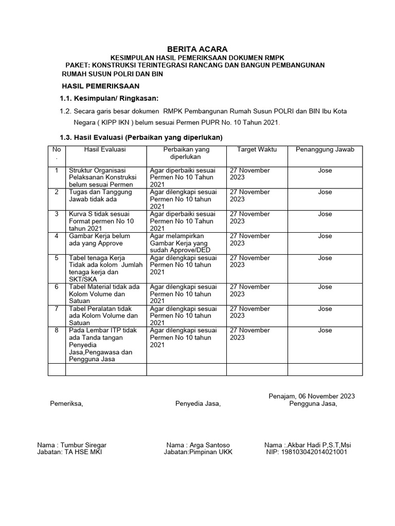 Format Berita Acara RMPK | PDF