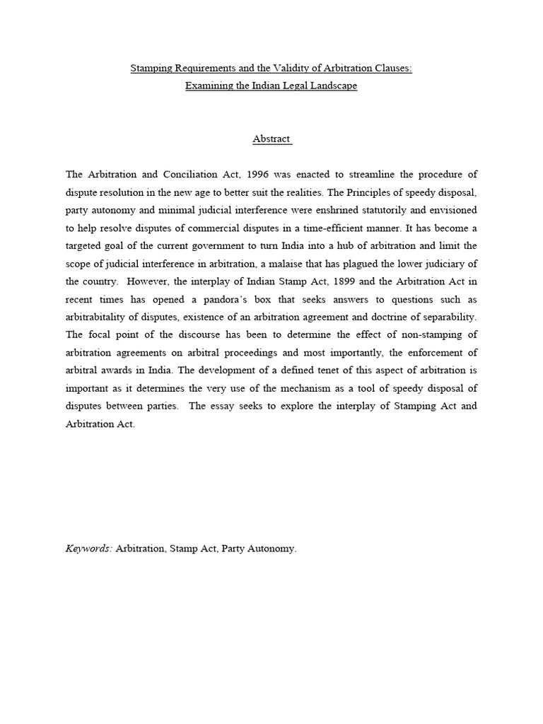 Stamping Requirements and The Validity of Arbitration Clauses Examining ...