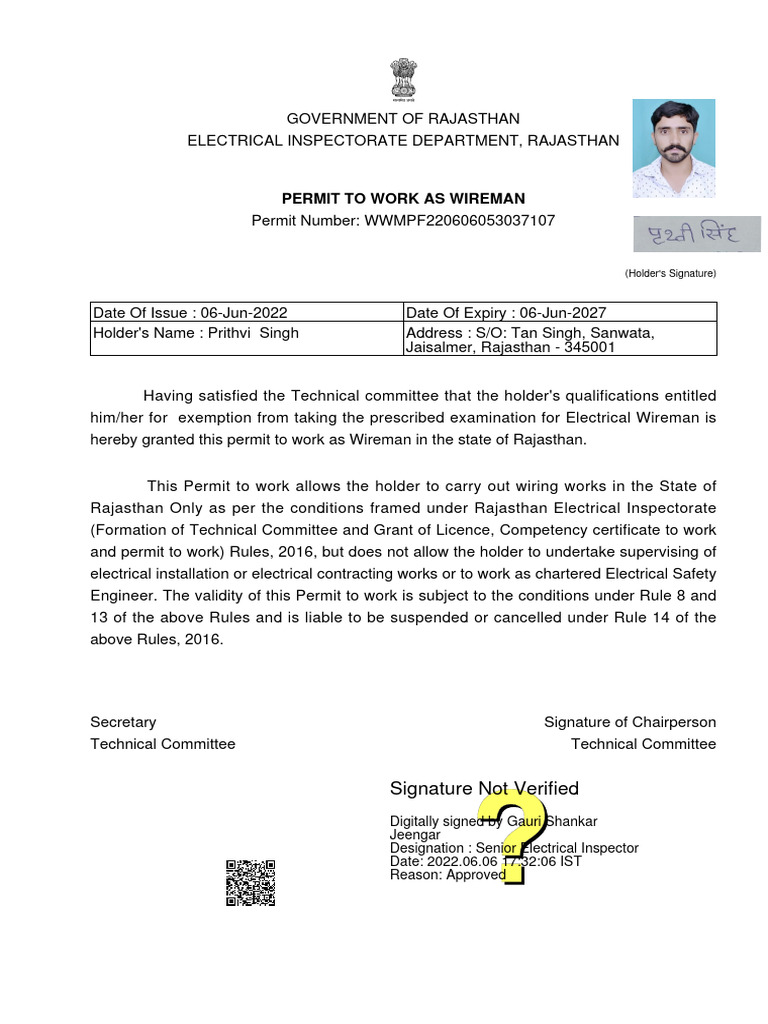 Wireman Certificate | PDF