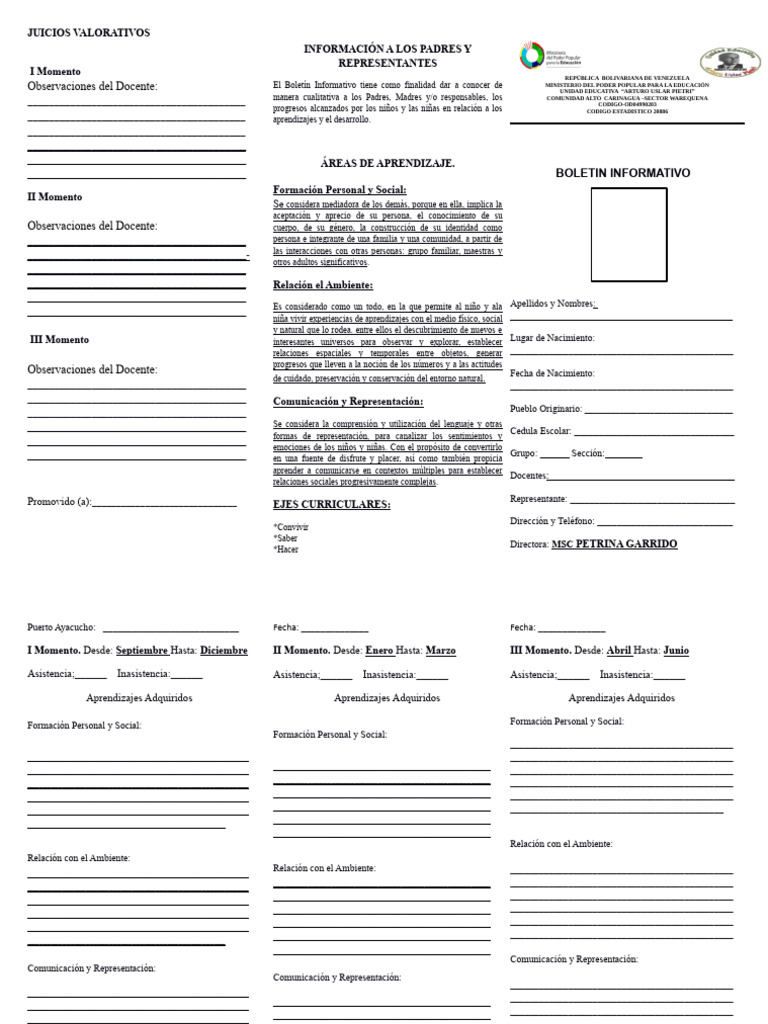 Formato Boletin Inicial | Descargar gratis PDF | Maestros | Ciencia ...