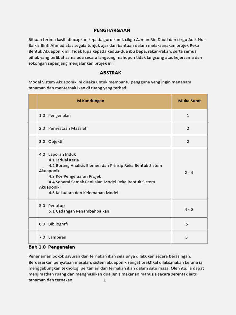 Laporan Reka Bentuk Akuaponik Pdf
