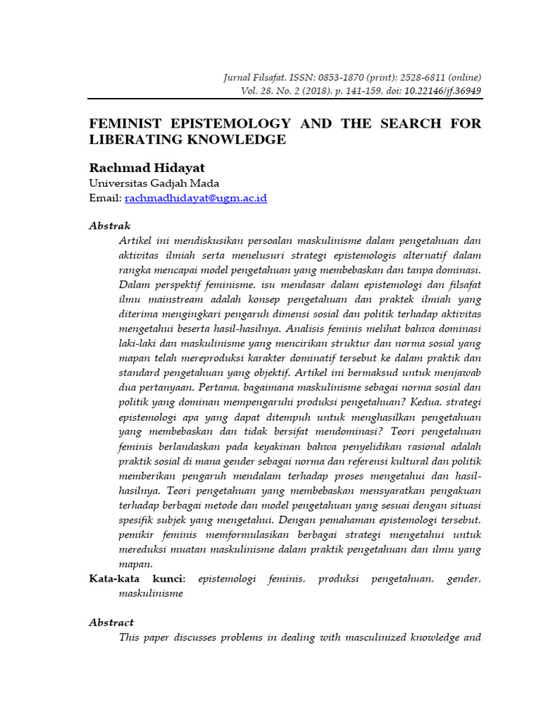 Feminist Epistemology and The Search For Liberating Knowledge | PDF ...