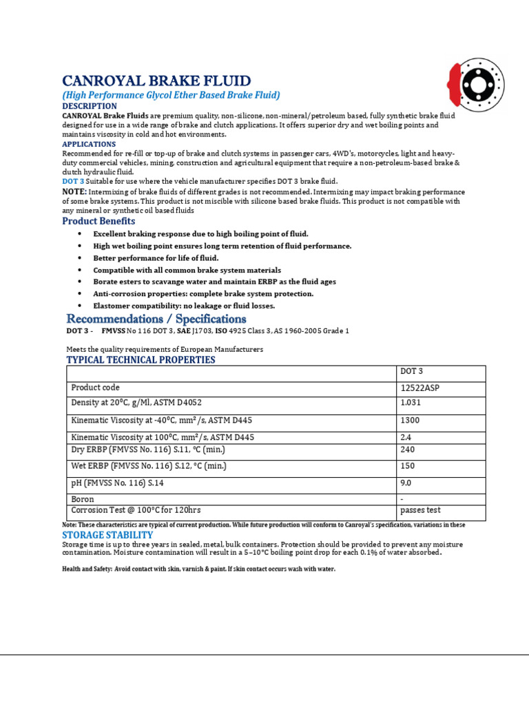 High-Performance DOT 3 Brake Fluid | PDF | Materials