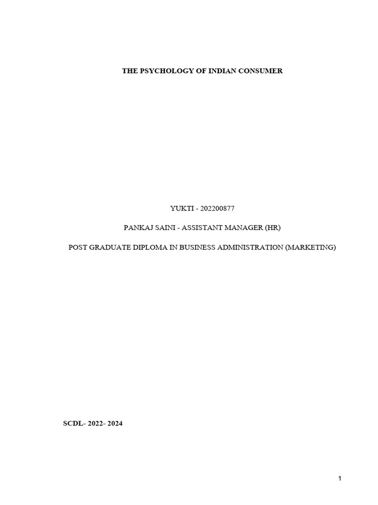 SCDL- Project Report- Yukti | Download Free PDF | Consumer Behaviour ...