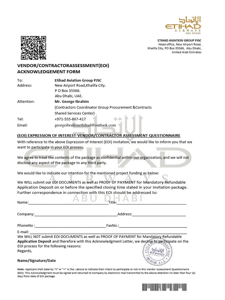 Etihad Acknoledgement Form | Download Free PDF | United Arab Emirates