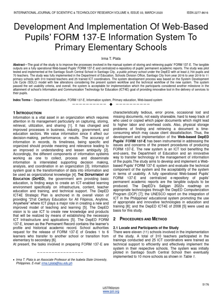 Development and Implementation of Web Based Pupils Form 137 e Information System To Primary ...