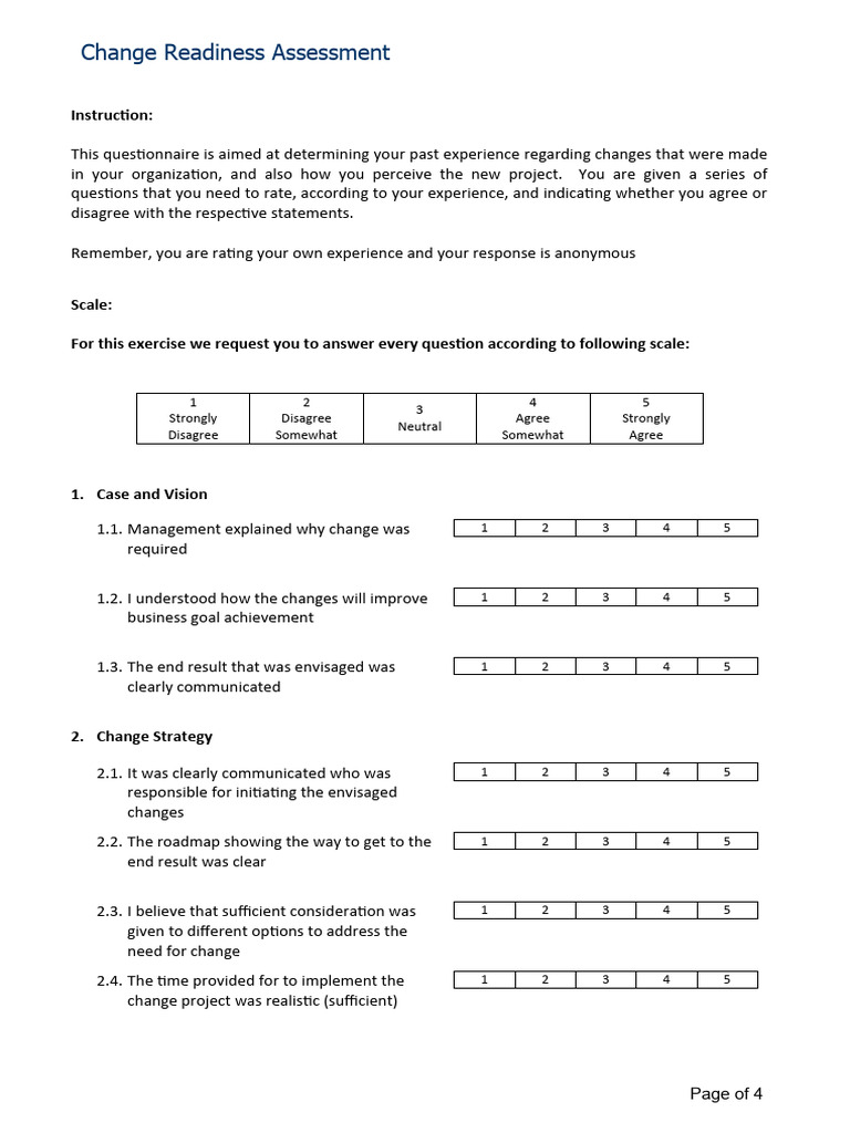 Change Readiness Questionnaire | PDF | Experience | Behavioural Sciences