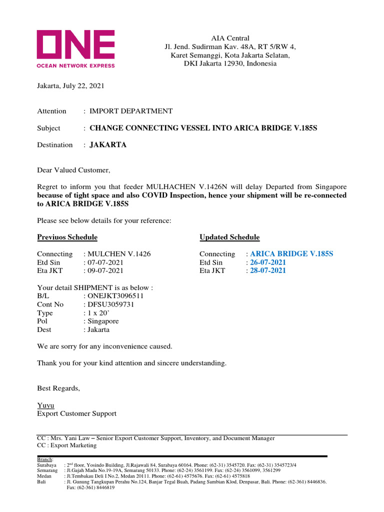 AIA Central Delay Notice for Shipment | PDF