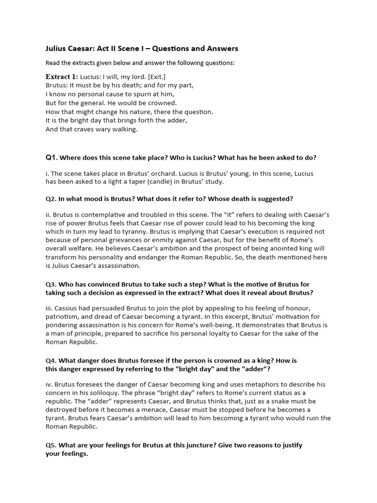 Julius Caesar - Act II Scene 1 Q-A | PDF | Mark Antony | Julius Caesar