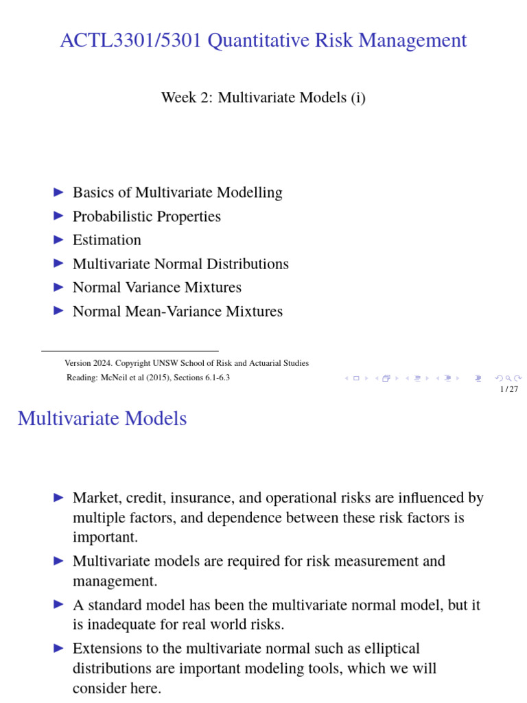 Topic 3 Multivariate Models I Week 2 Pdf Variance Covariance
