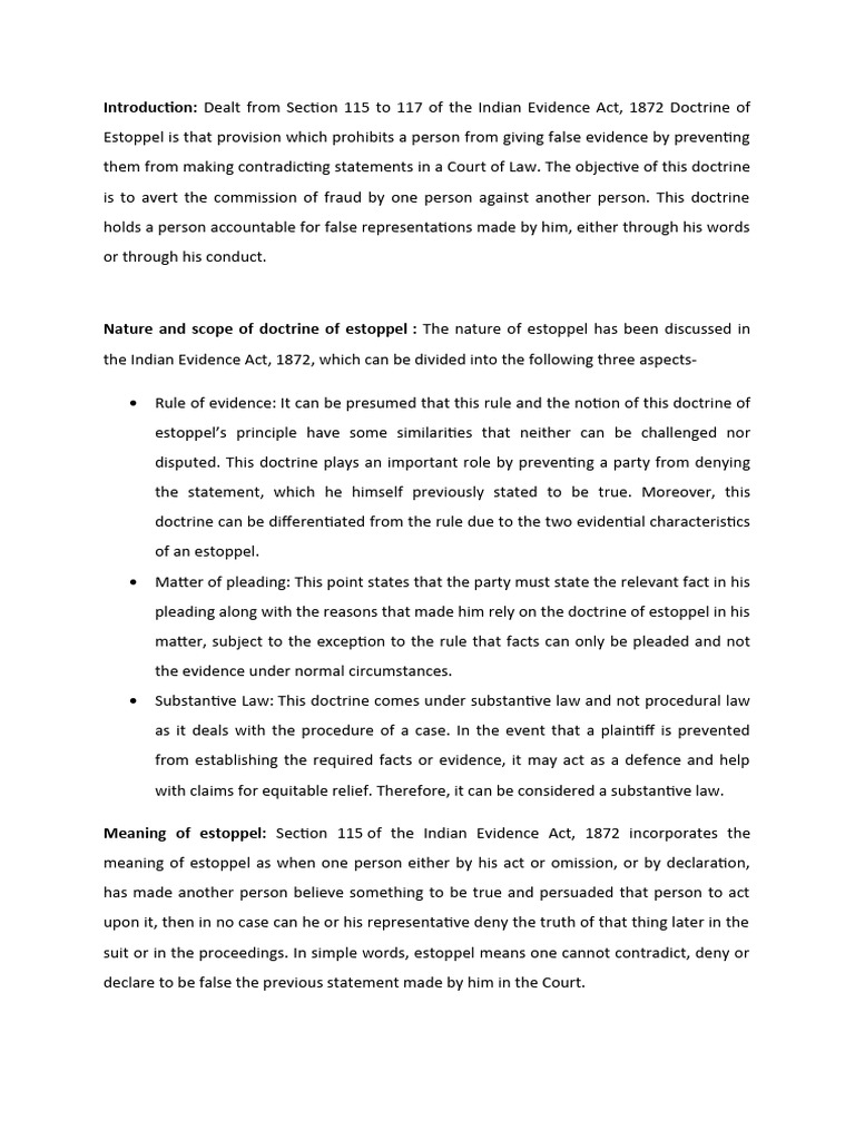 Doctrine To Estoppel Pdf Estoppel Leasehold Estate