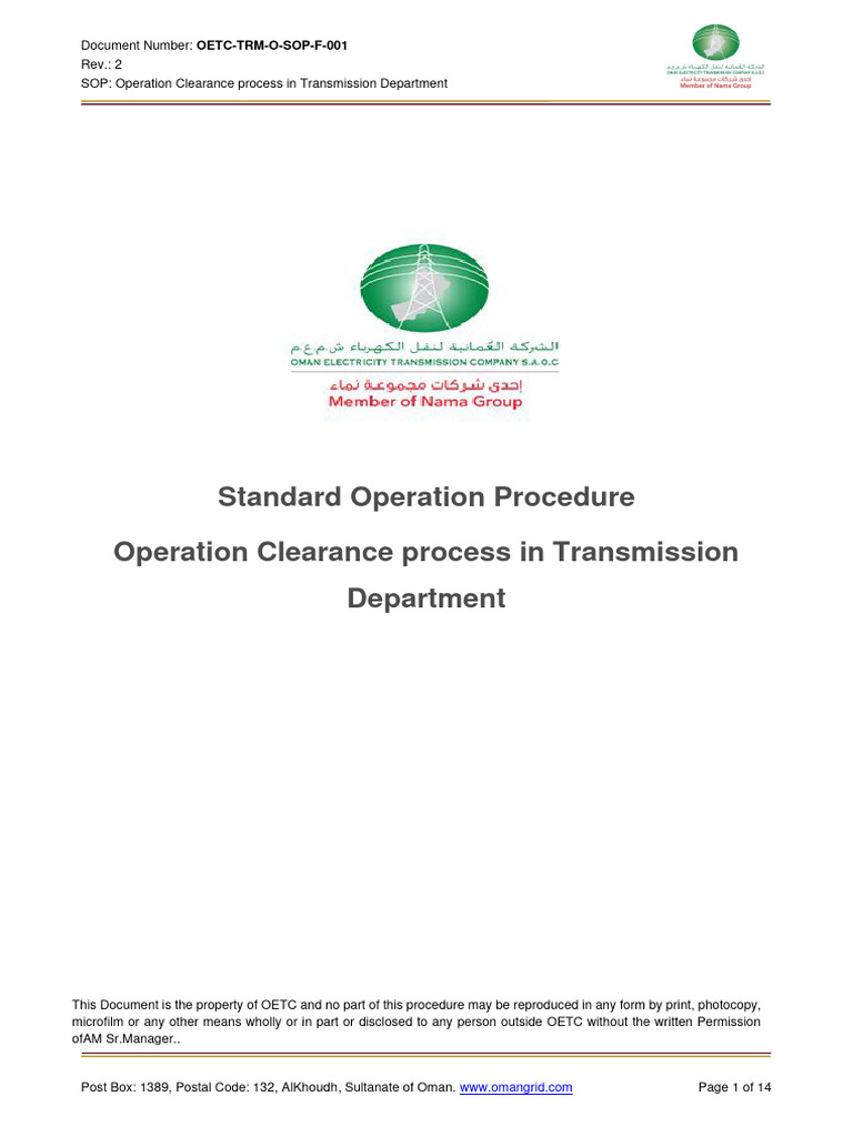 Operation Clearance SOP for Transmission | PDF