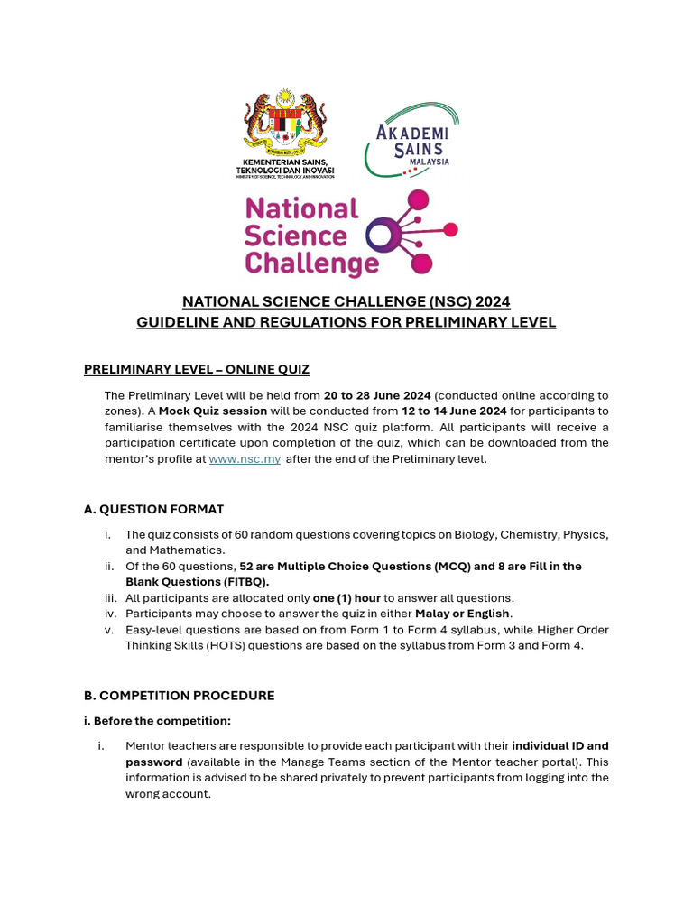 NSC 2024 - Guideline For Preliminary Level (ENG) | PDF | Computing ...