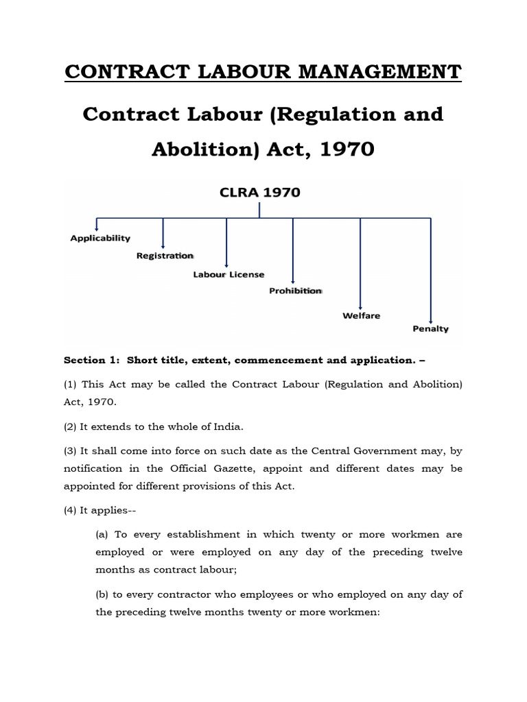Contract Labour Act Overview 1970 | PDF | Employment | License
