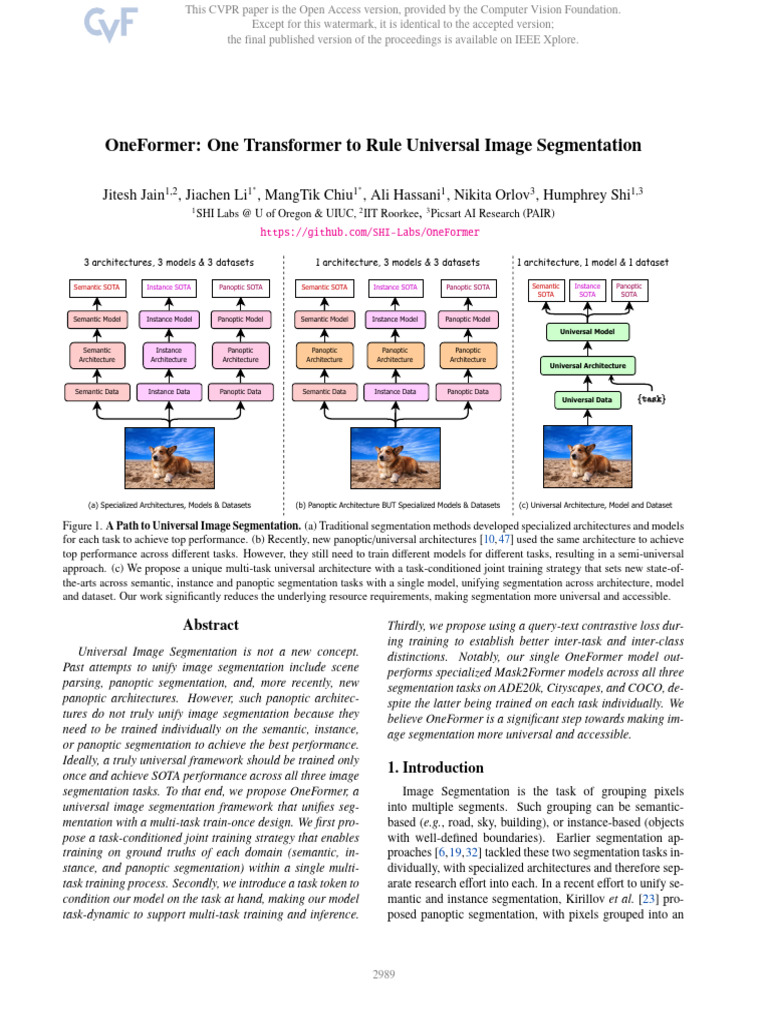 Jain OneFormer One Transformer To Rule Universal Image Segmentation CVPR 2023 Paper | PDF ...