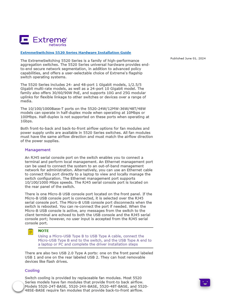 ExtremeSwitching 5520 Series Hardware Installation Guide | PDF ...