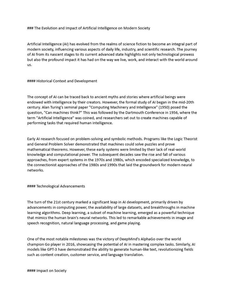 The Evolution and Impact of Artificial Intelligence On Modern Society | PDF | Artificial ...