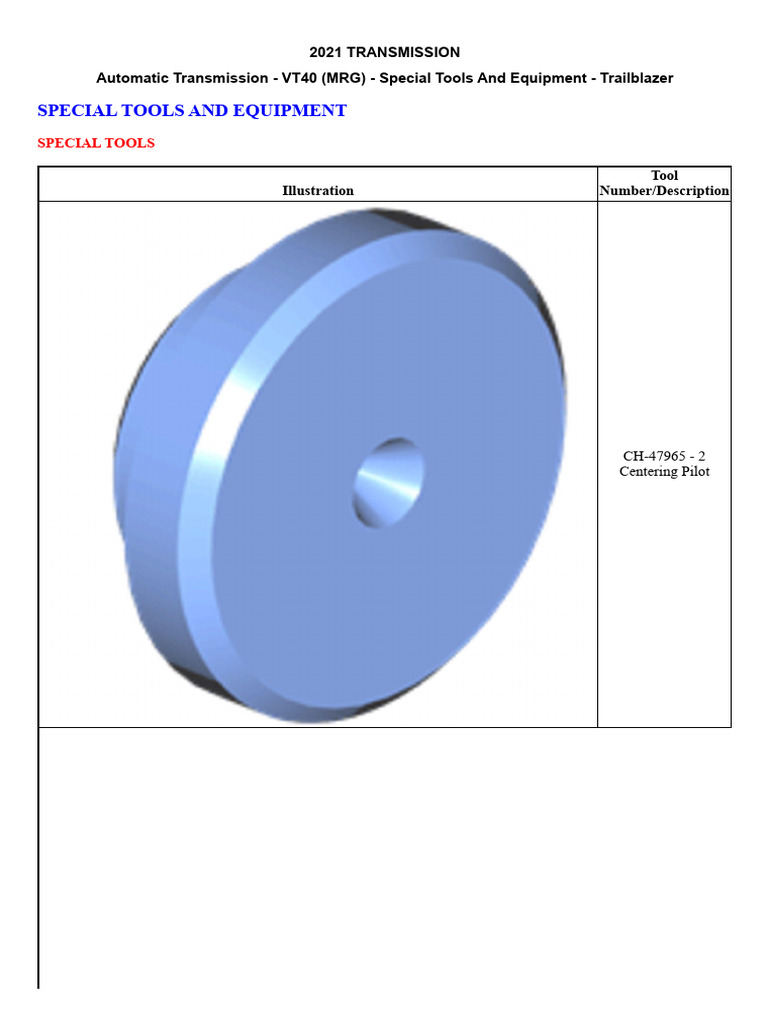 VT40 Automatic Transmission Tools | PDF | Bearing (Mechanical) | Land ...