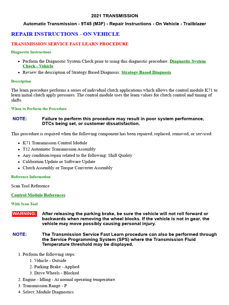 2021 Trailblazer Transmission Repair Guide | PDF | Manual Transmission ...
