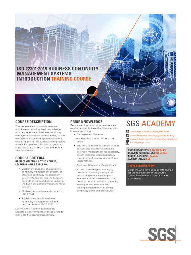 SGS KN ISO 22301 2019 BCMS Introduction Training Course Flyer EN | PDF ...