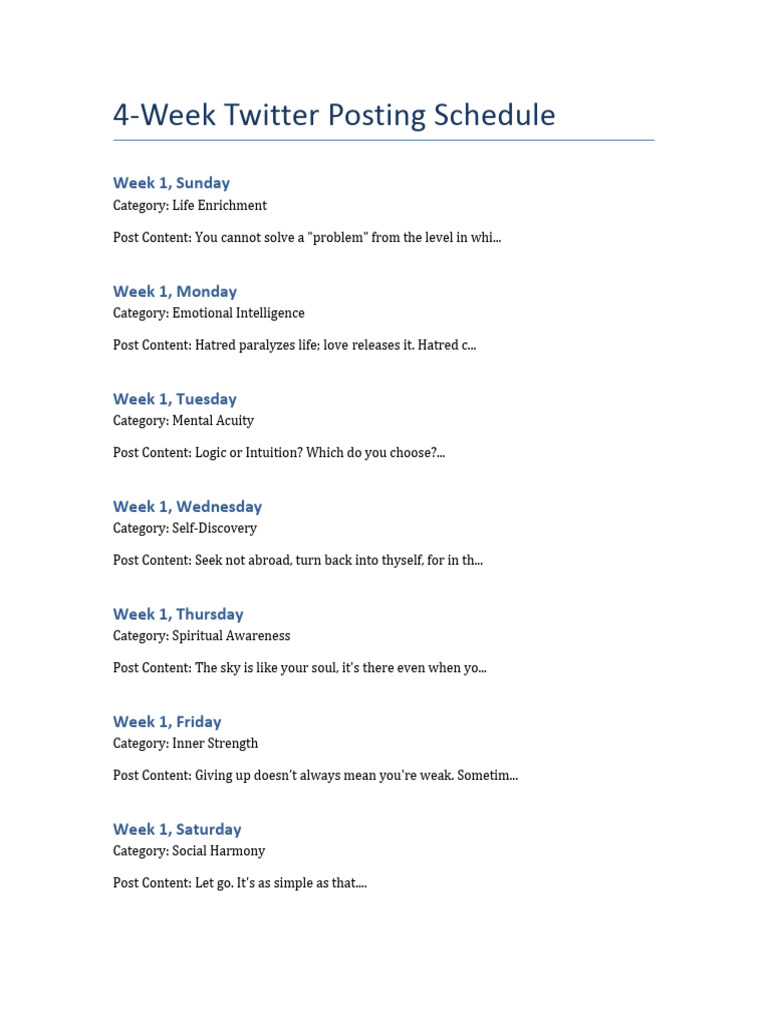 4 Week Twitter Posting Schedule | PDF