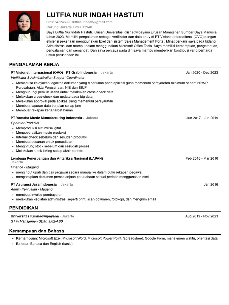 CV Lutfia Nur Indah Hastuti | PDF