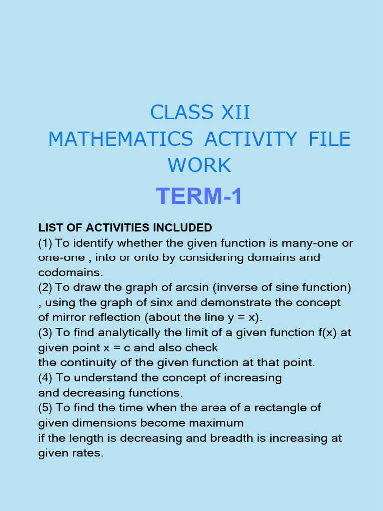 XII MATHS ACTIVITY FILE (TERM-1) | PDF | Function (Mathematics ... XII MATHS ACTIVITY FILE (TERM-1) | PDF | Function (Mathematics ...