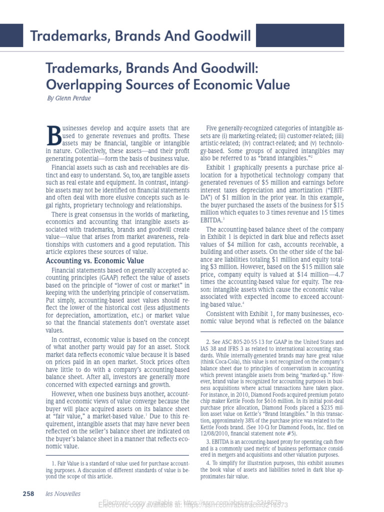 Trademarks, Brands and Goodwill | PDF | Goodwill (Accounting) | Brand