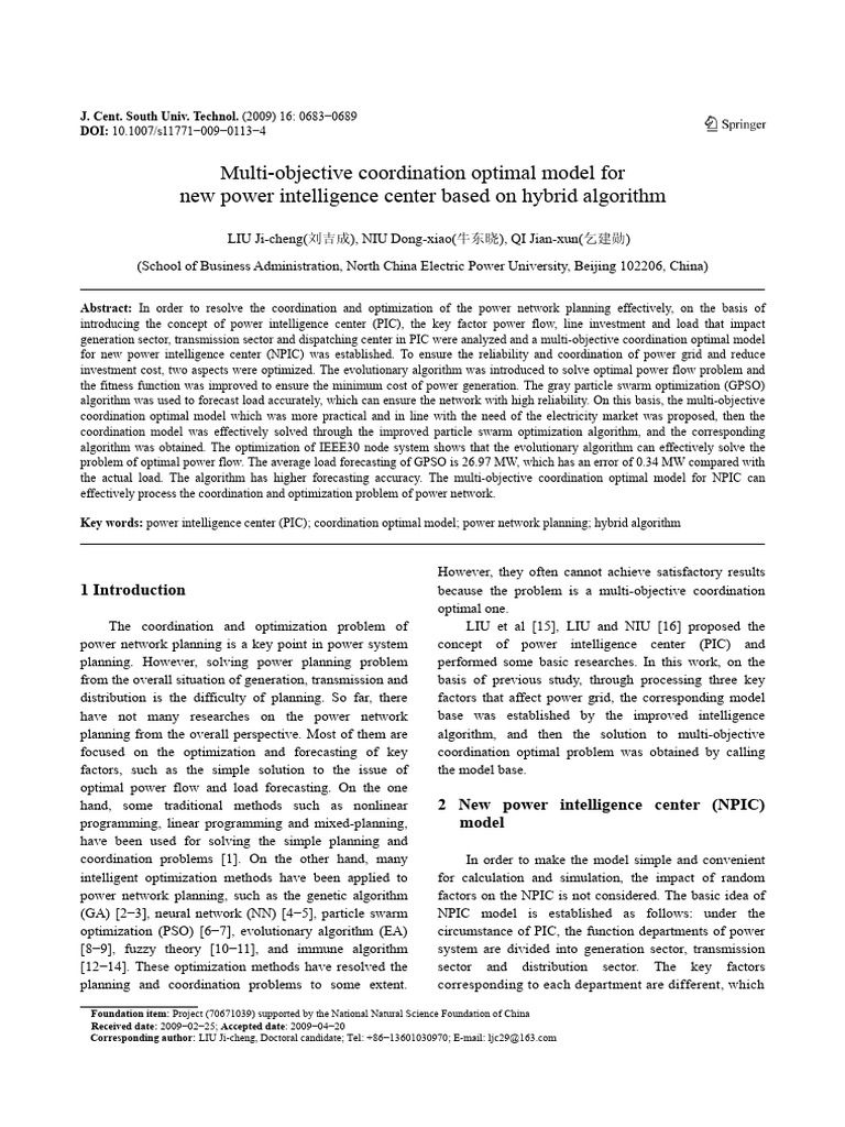 Liu Et Al 2009 Multi Objective Coordination Optimal Model For New