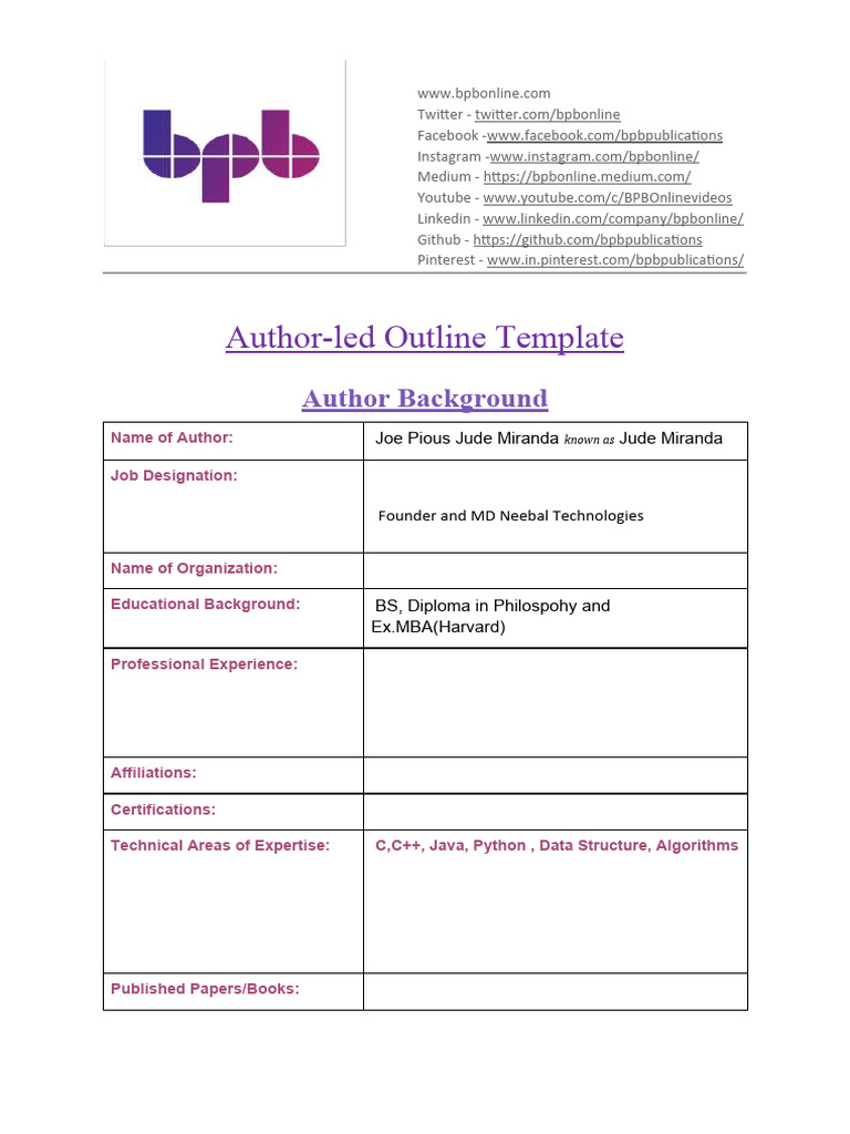 Author-Led Outline Template | PDF | Pointer (Computer Programming ...