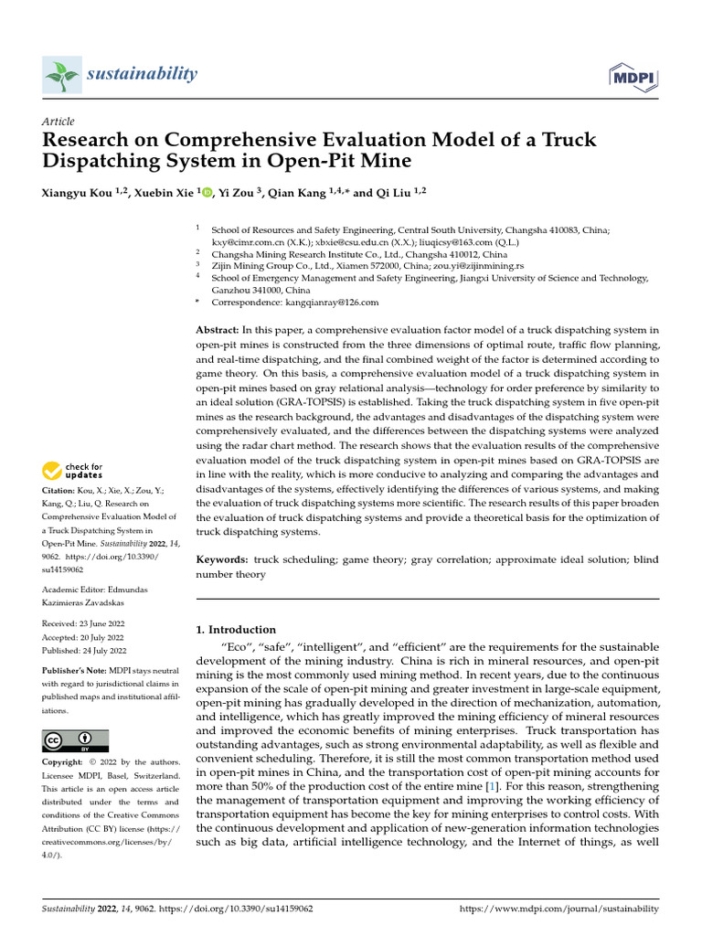 Kou Et Al - 2022 - Research On Comprehensive Evaluation Model of A Truck Dispatching System in ...