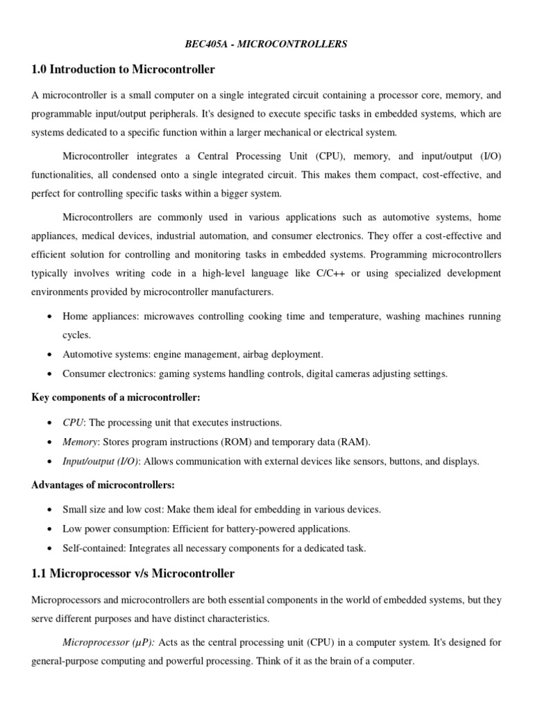 01 MC Module-01 Notes 2023-24 | PDF | Microcontroller | Embedded System