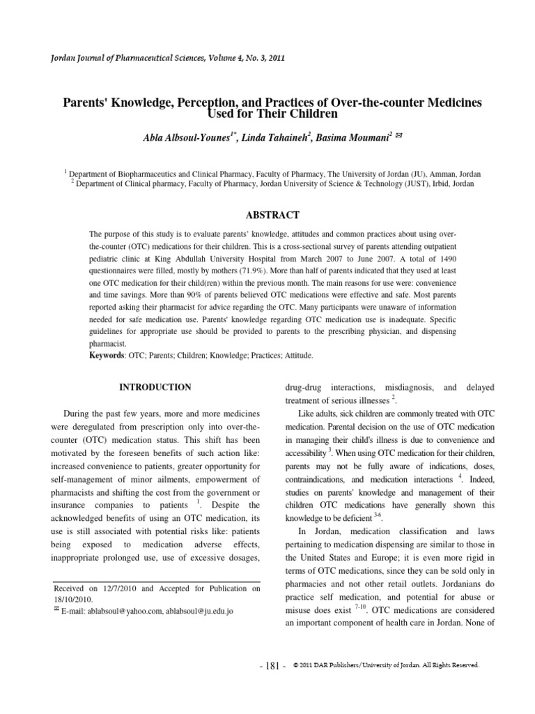 Parents' Knowledge, Perception, and Practices of Over-The-Counter ...