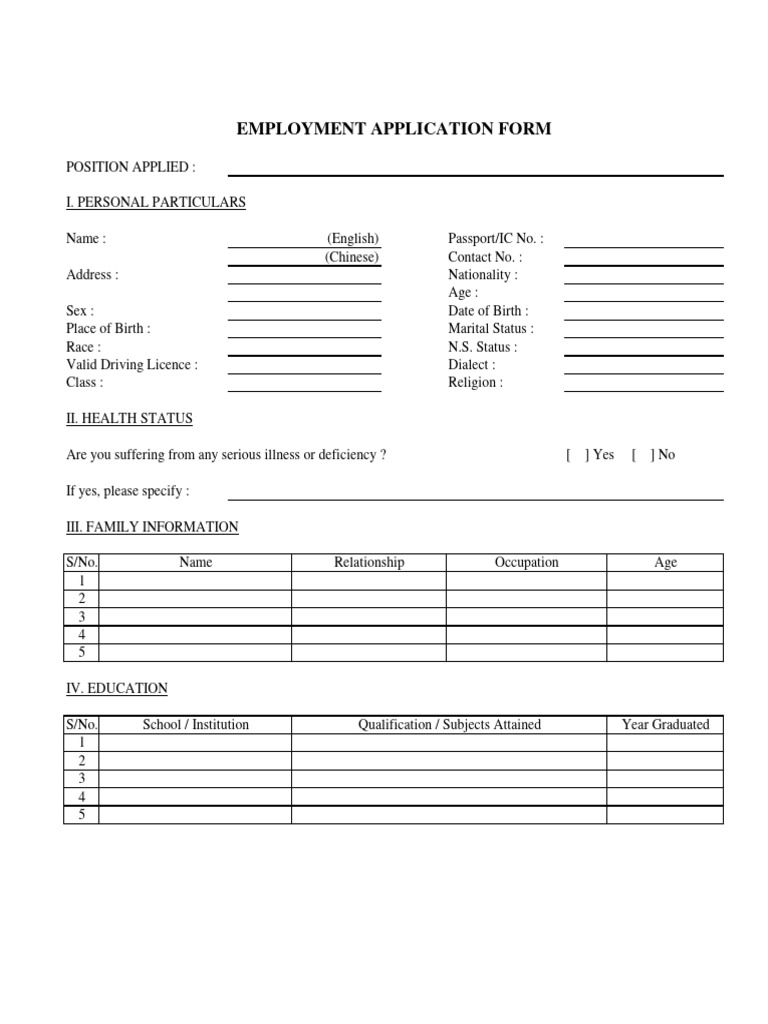 Employement Application Form | PDF | Salary | Employment