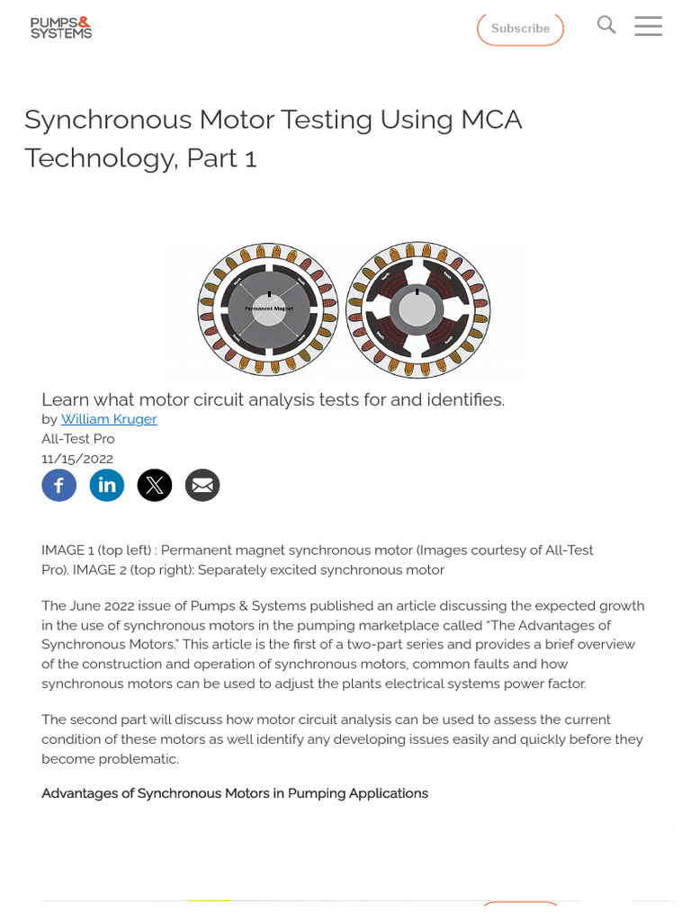 Synchronous Motor Testing Using Mca Technology Part 1 Pumps
