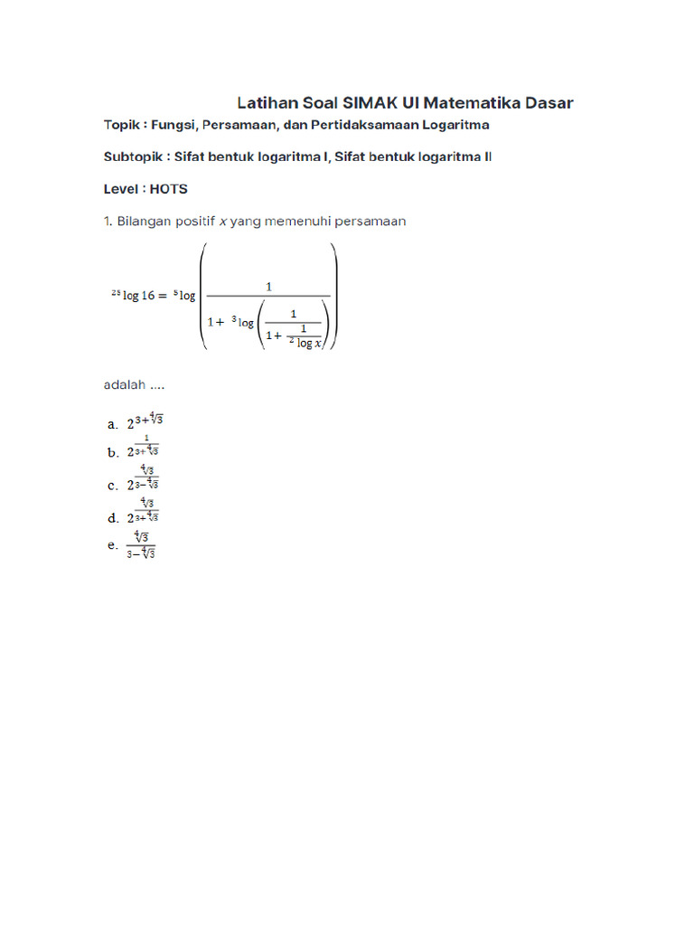 Soal Latihan Simak UI 2024 | PDF
