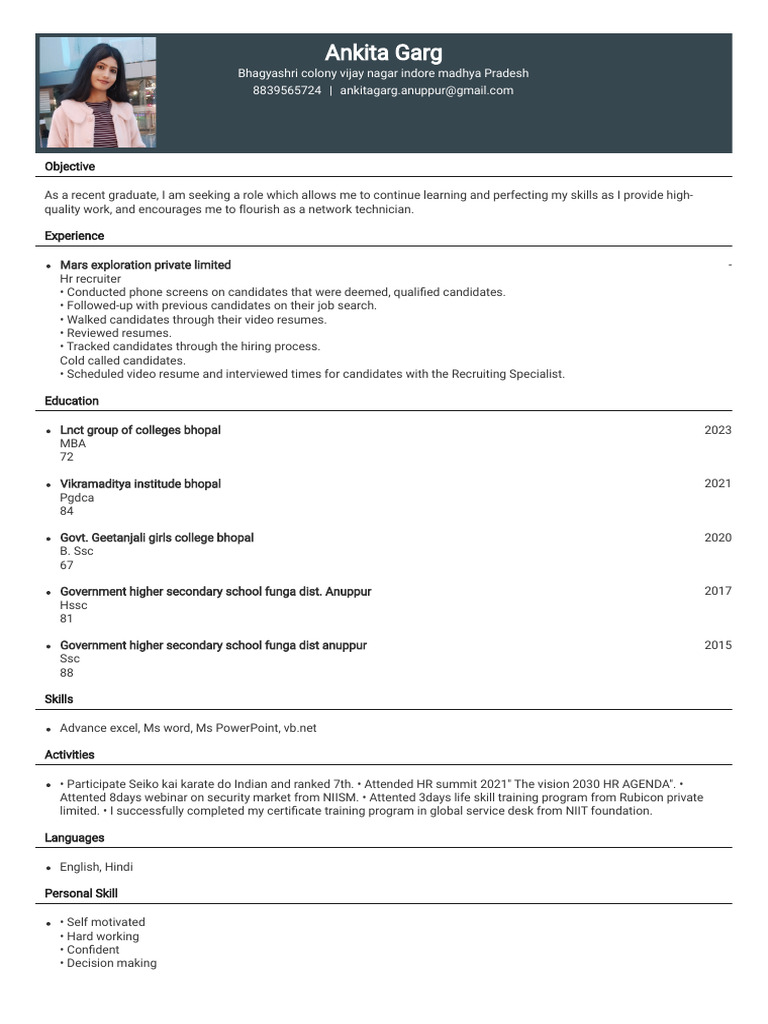 Ankita Garg Resume | PDF | Career & Growth | Business