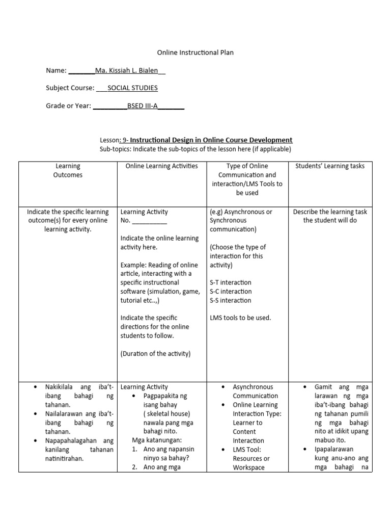 Online Instructional Plan 1 | PDF