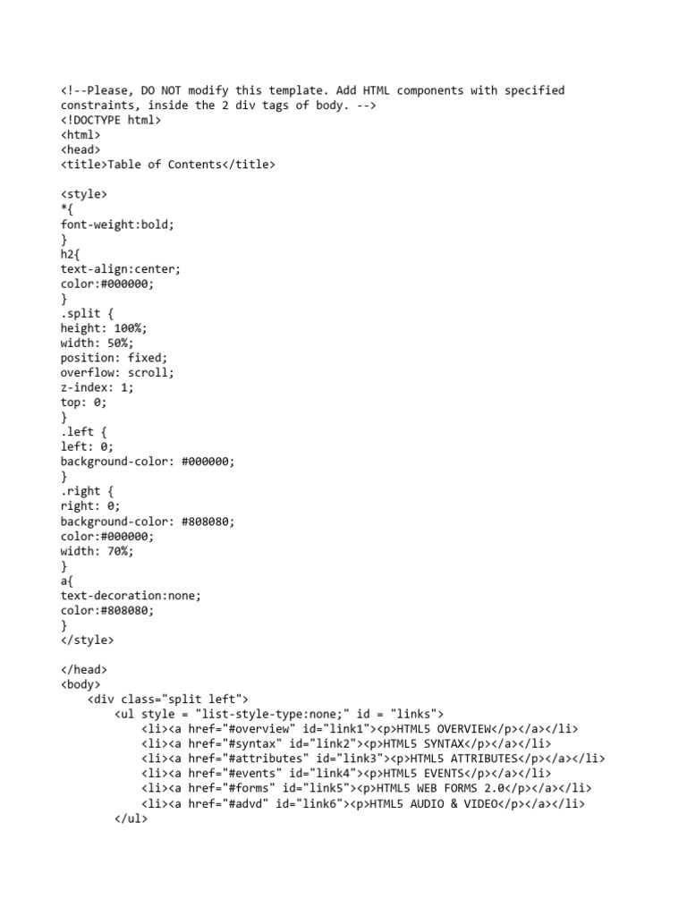 html table of content | PDF | Html5 | Html