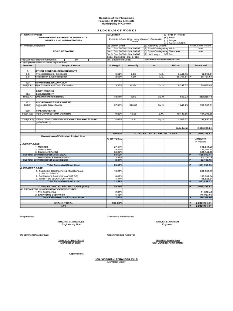 Jan Embankment 2 | PDF | Cost